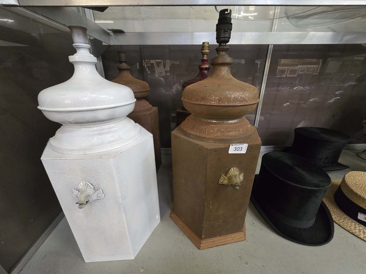 Lot 300 - Four metalwork hexagonal table lamp bases