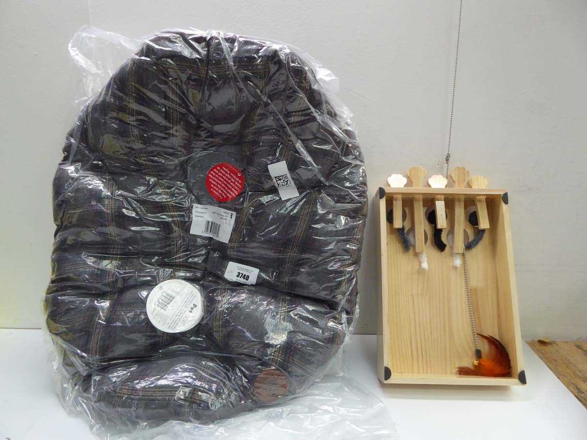 Lot 3740 - Large oval tweed dog bed and cat toy