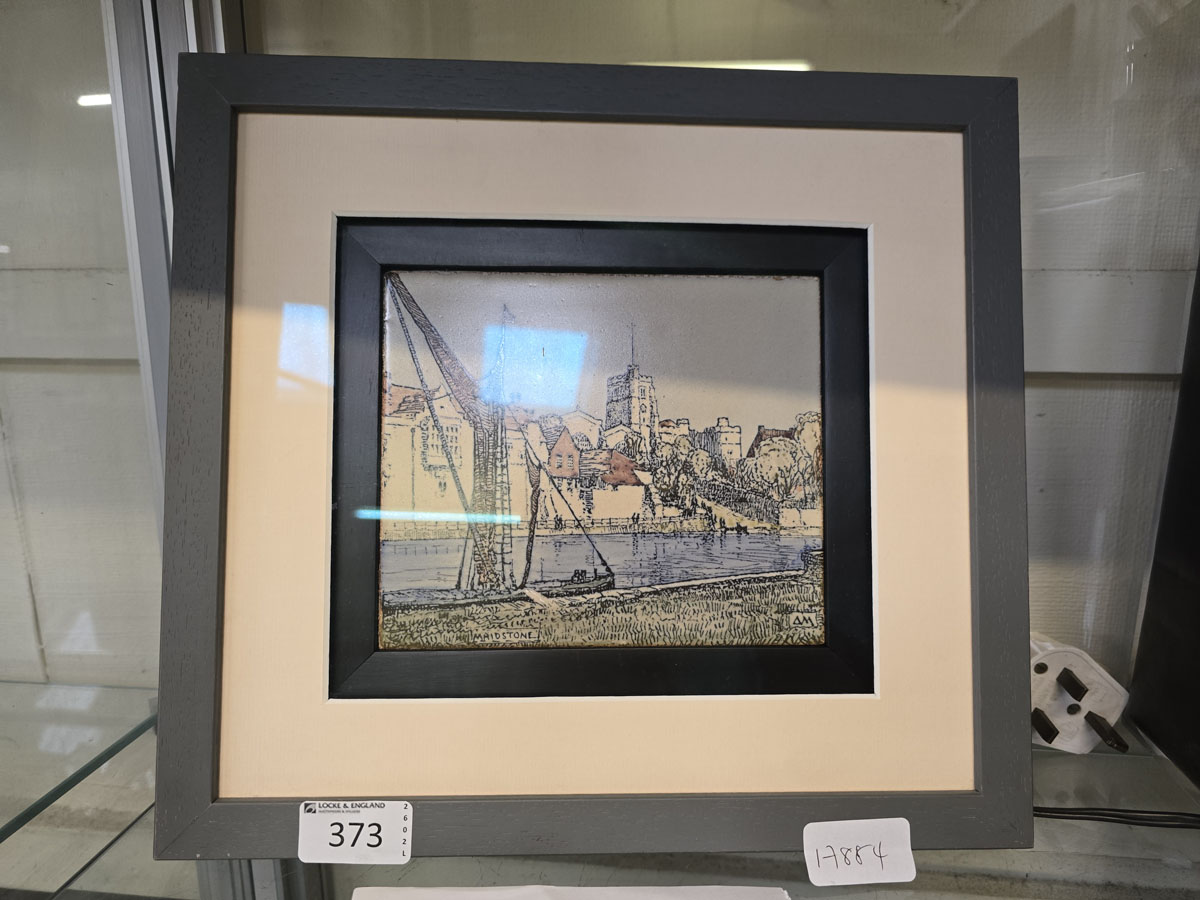 Lot 373 - A framed and glazed painting of river scene